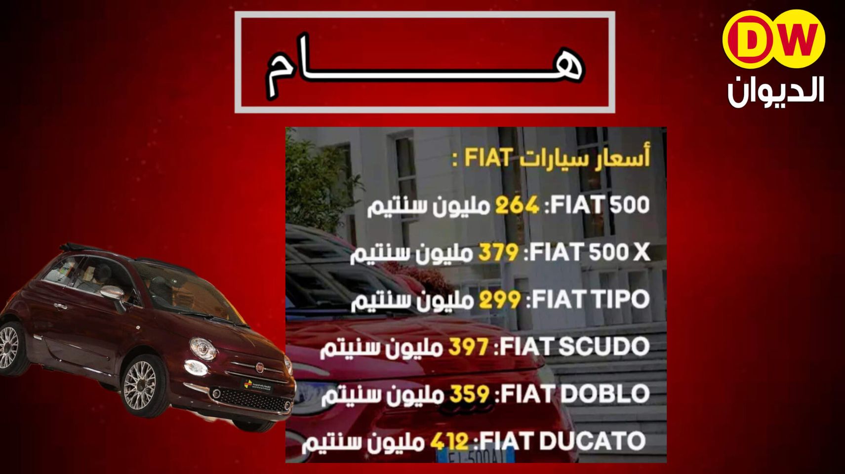 هذه مواصفات وأسعار سيارات فيات المسوقة في الجزائر - EDDIWAN